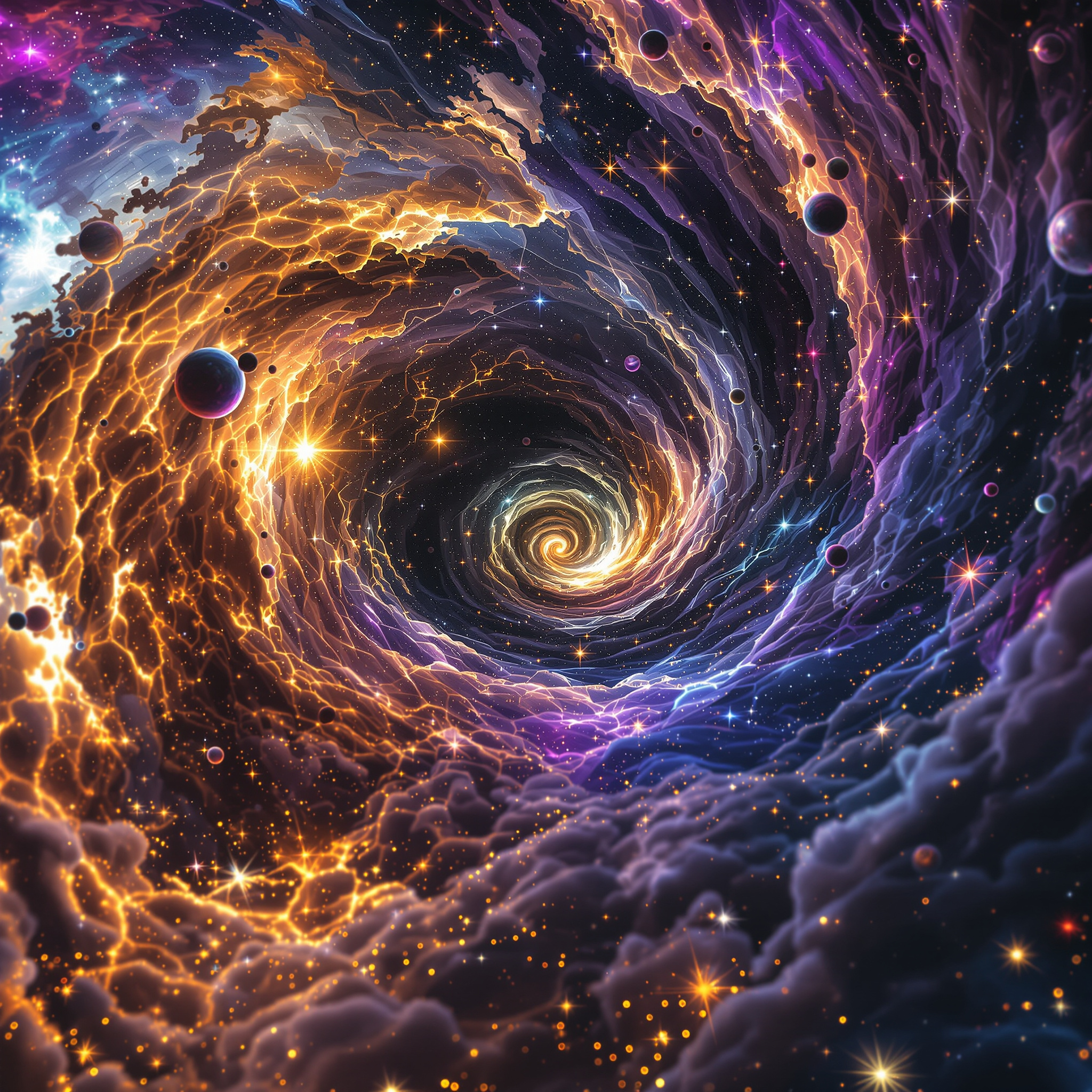 FLUX prompt: warped time and space curving back into each...