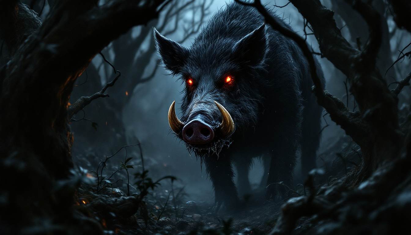 FLUX prompt: Image is an ominous dark, atmospheric black ...