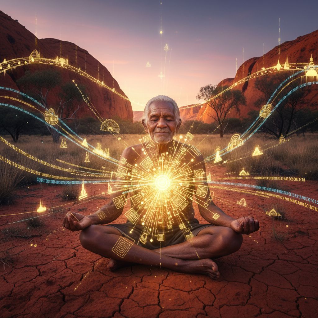 Nano Banana prompt: `A powerful Aboriginal Elder, face et...