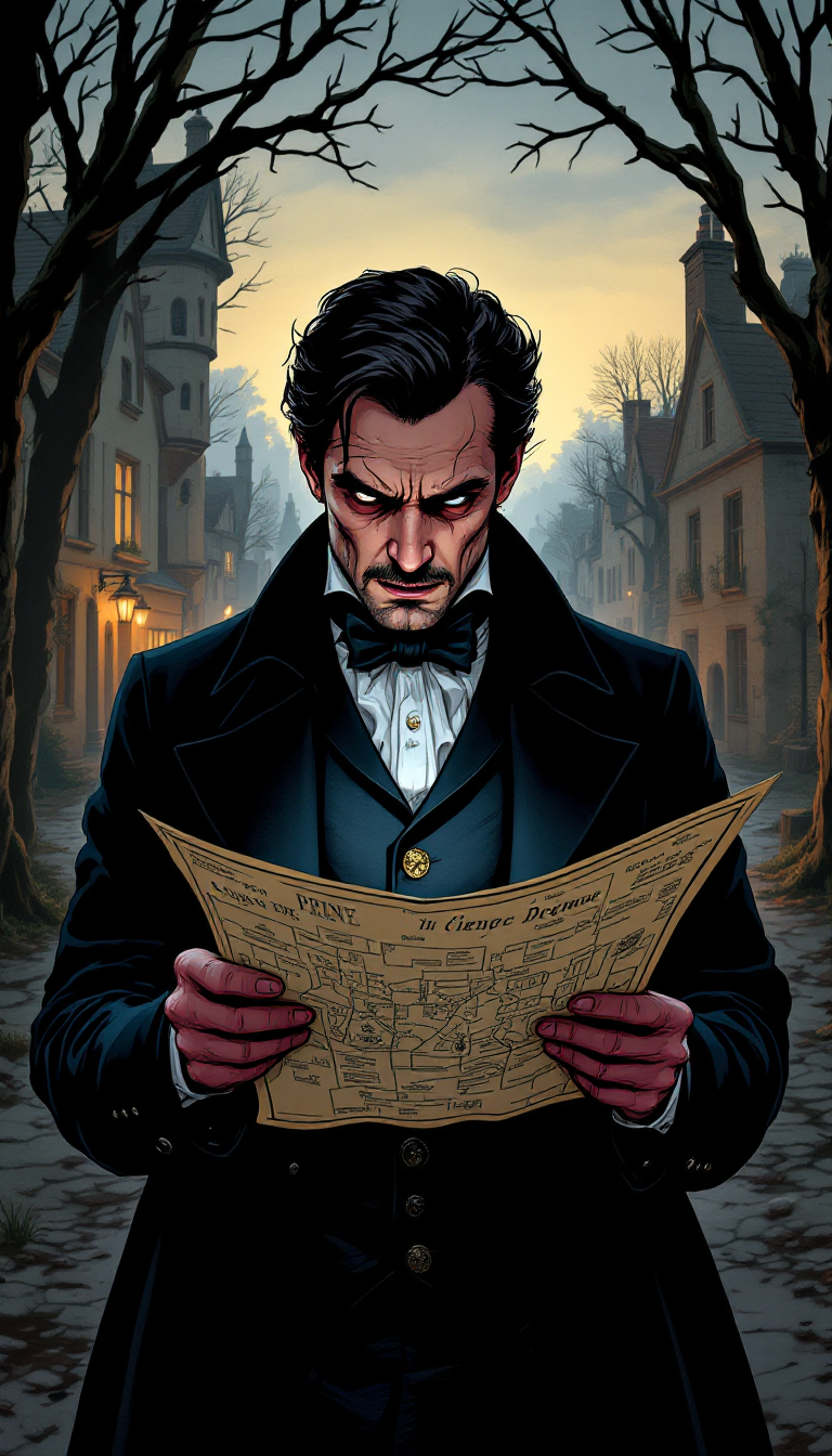 FLUX prompt: A Victorian French detective looking at a ma...