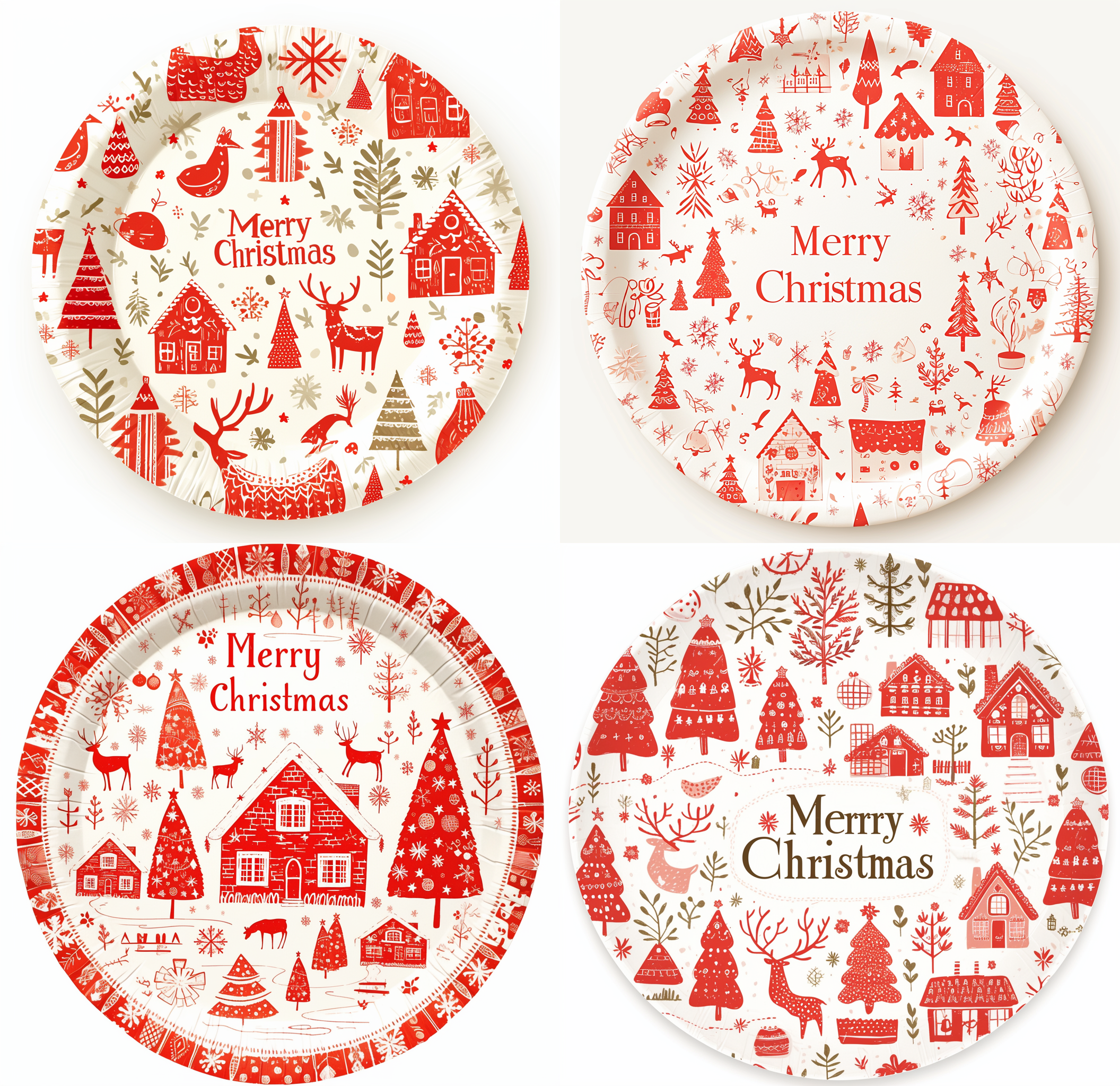 Midjourney prompt: Oval paper plates with a white Christm...