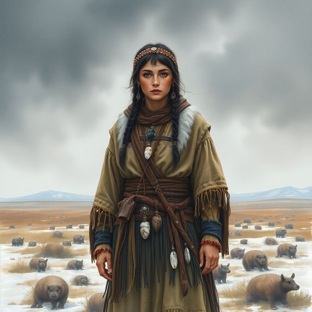 FLUX prompt: Full body Illustration of an inuit woman, yo...