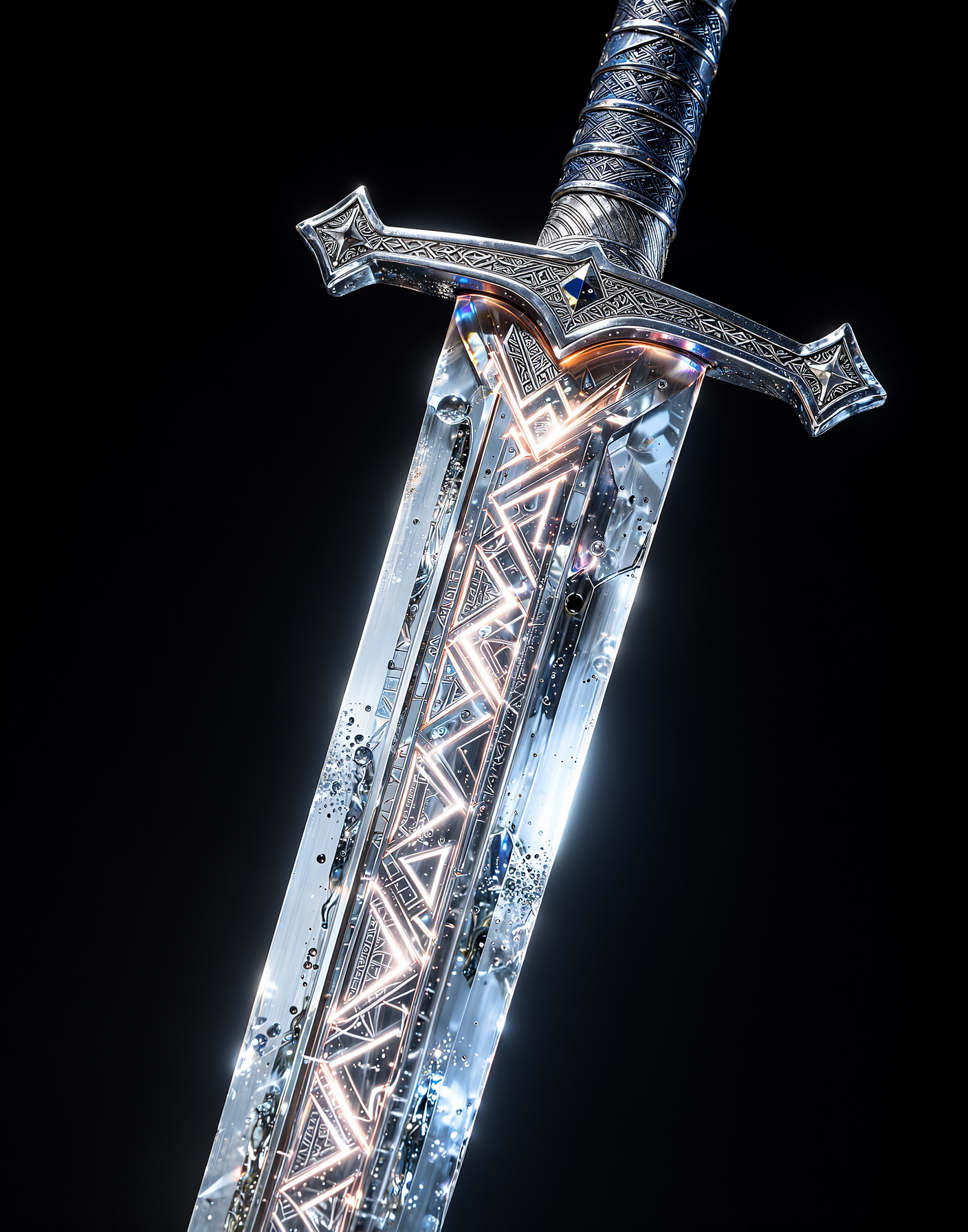 Z Image prompt: Excalibur sword with a gleaming silver bl...