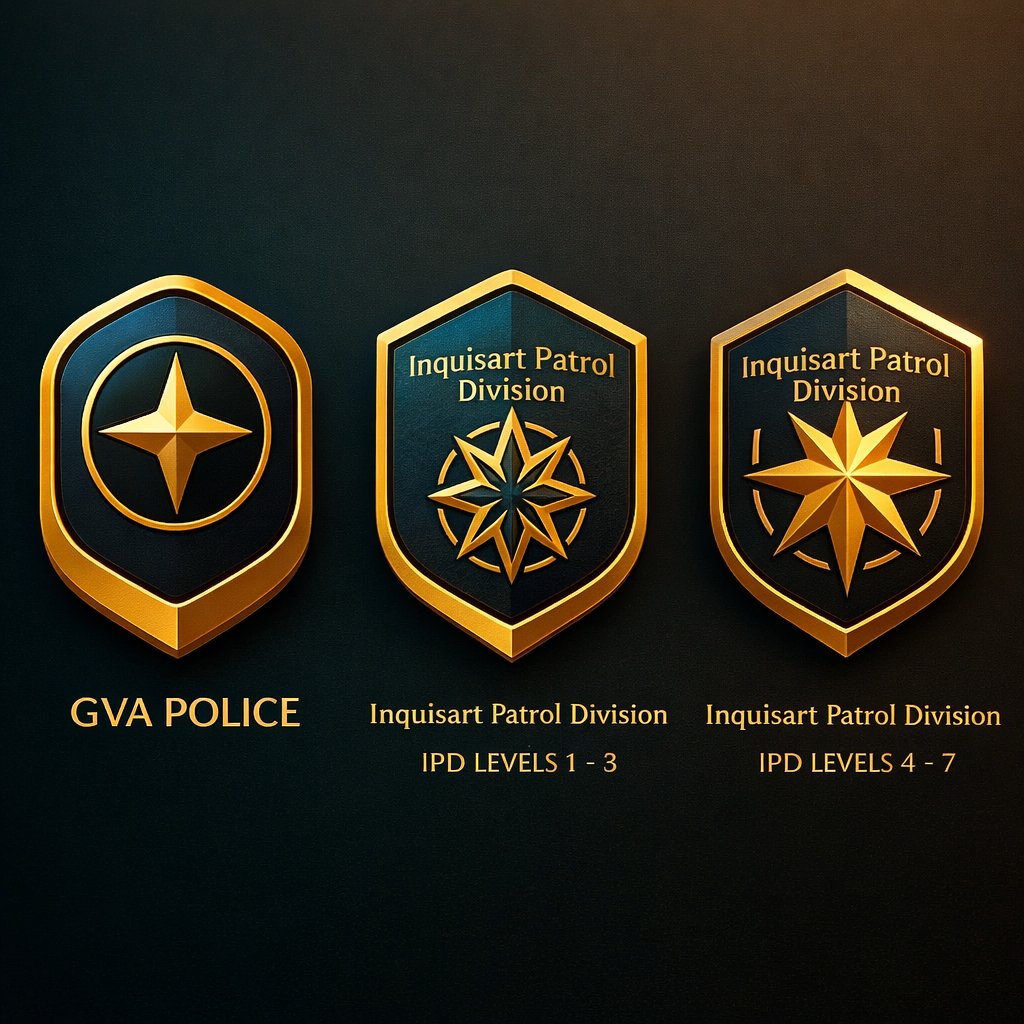 ChatGPT Image prompt: Relable badges as GVA Police on t...