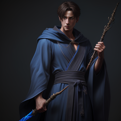 DreamShaper prompt: a male mage in blue robe, wielding a ...