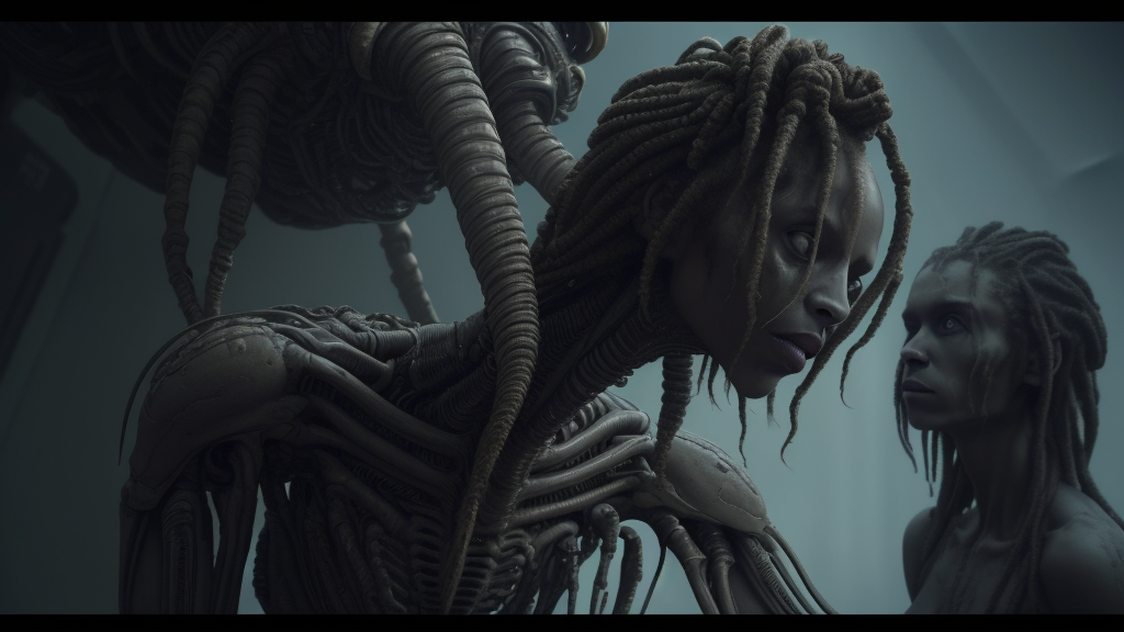 DreamShaper prompt: a woman with dreadlocks and a body of...