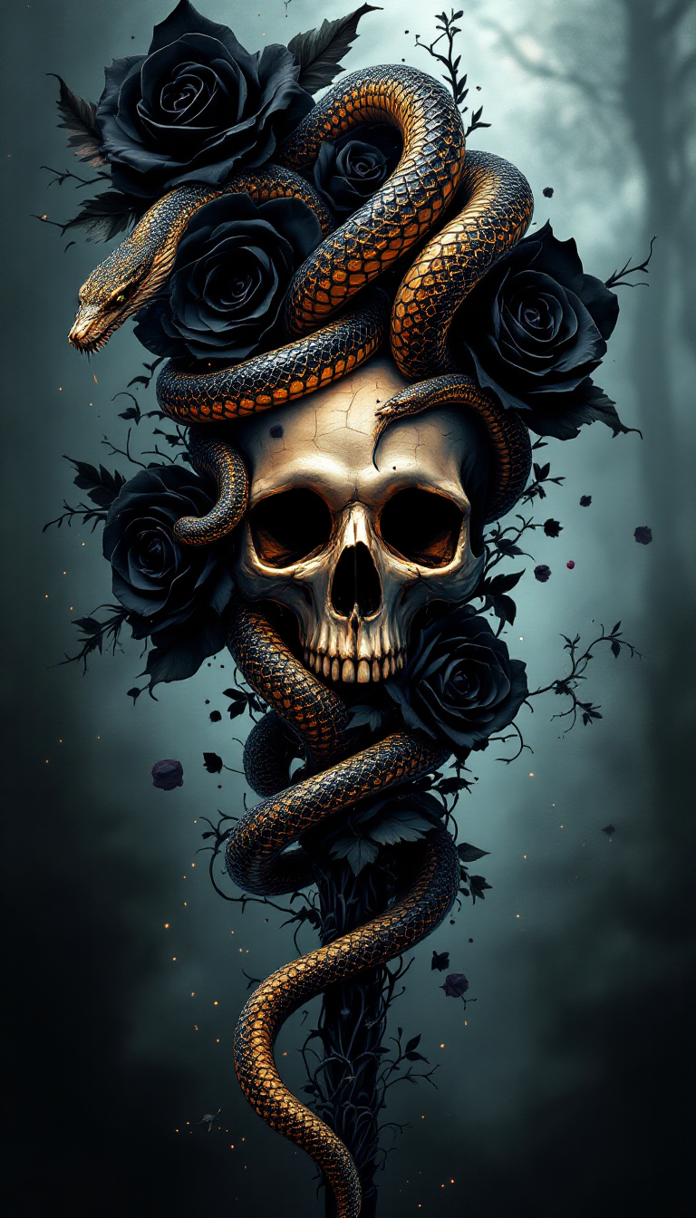 FLUX prompt: a magic stick made of mystical snakes swirli...