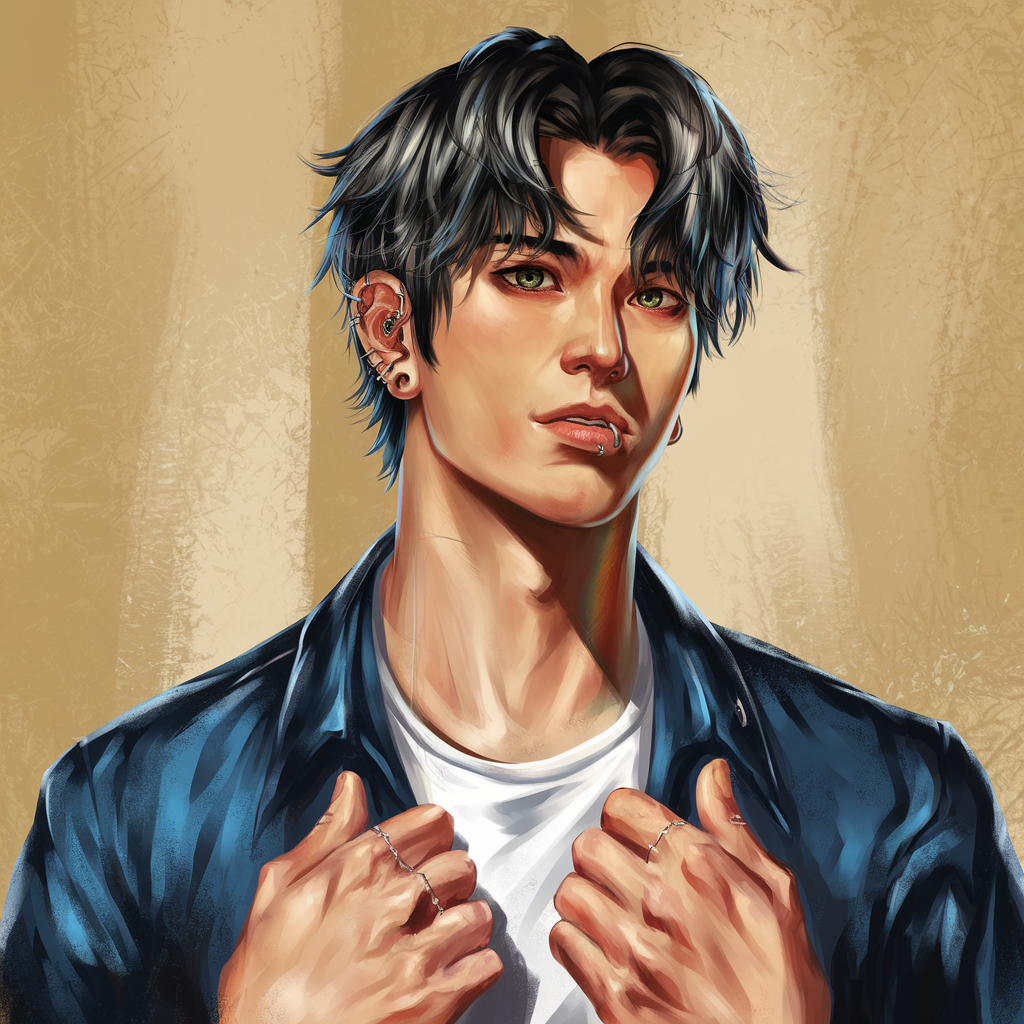 Ideogram prompt: In this vivid portrait, a young man of K...