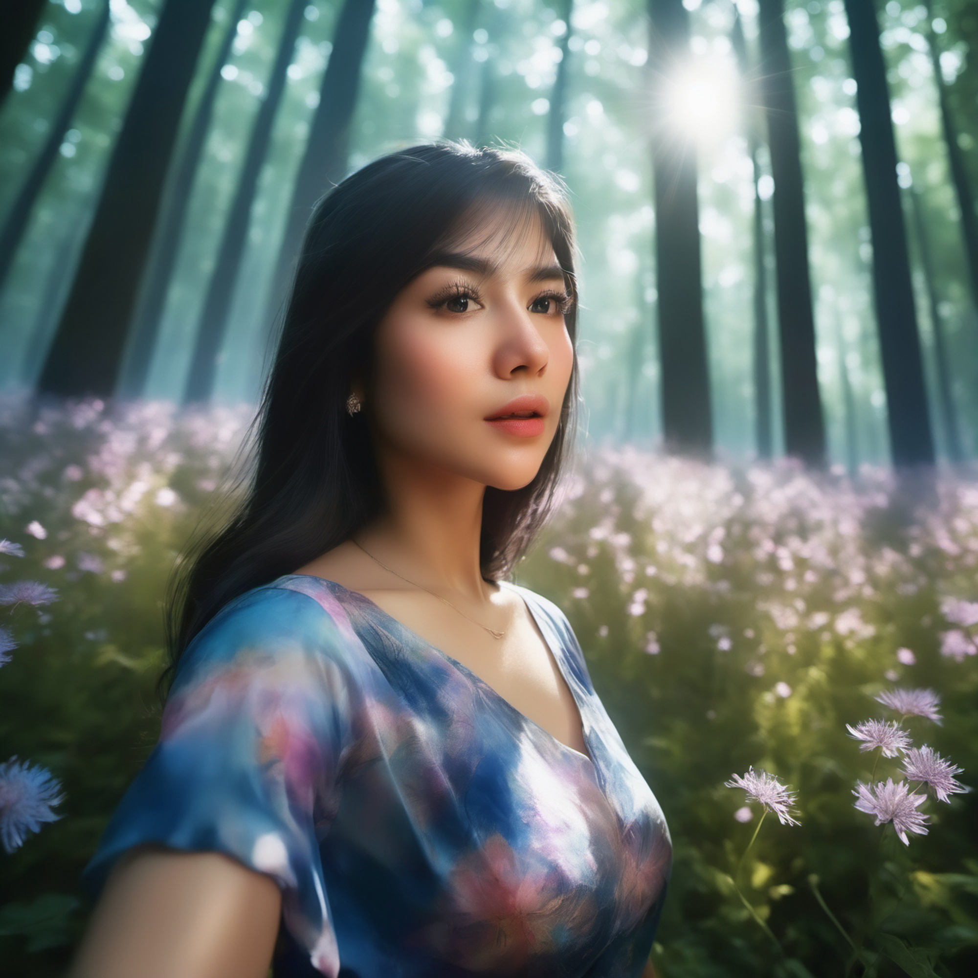 Stable Diffusion prompt: Forest scenery,potrait of beauti...