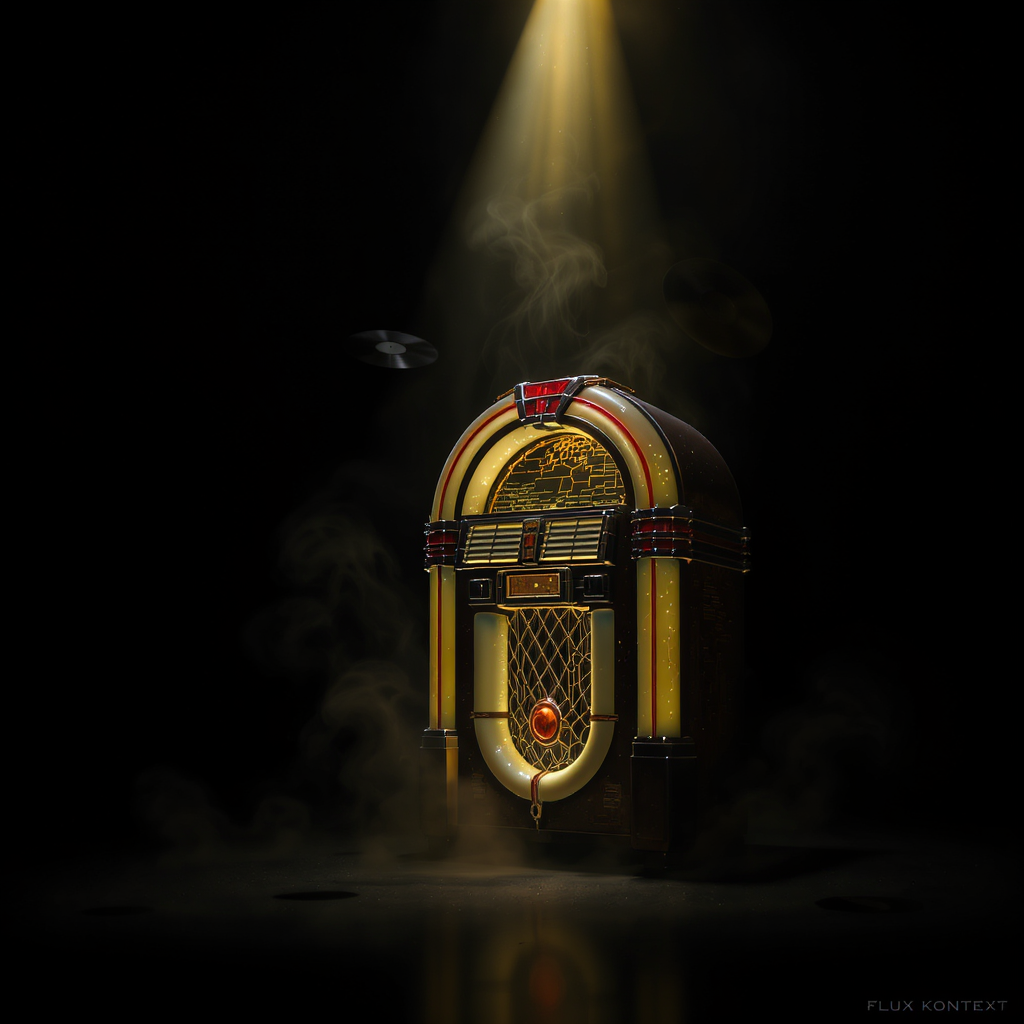 FLUX prompt: A dark cinematic studio lit by a single beam...