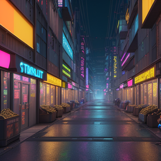 DreamShaper prompt: 3D rendering Startup Street, Cyberpun...