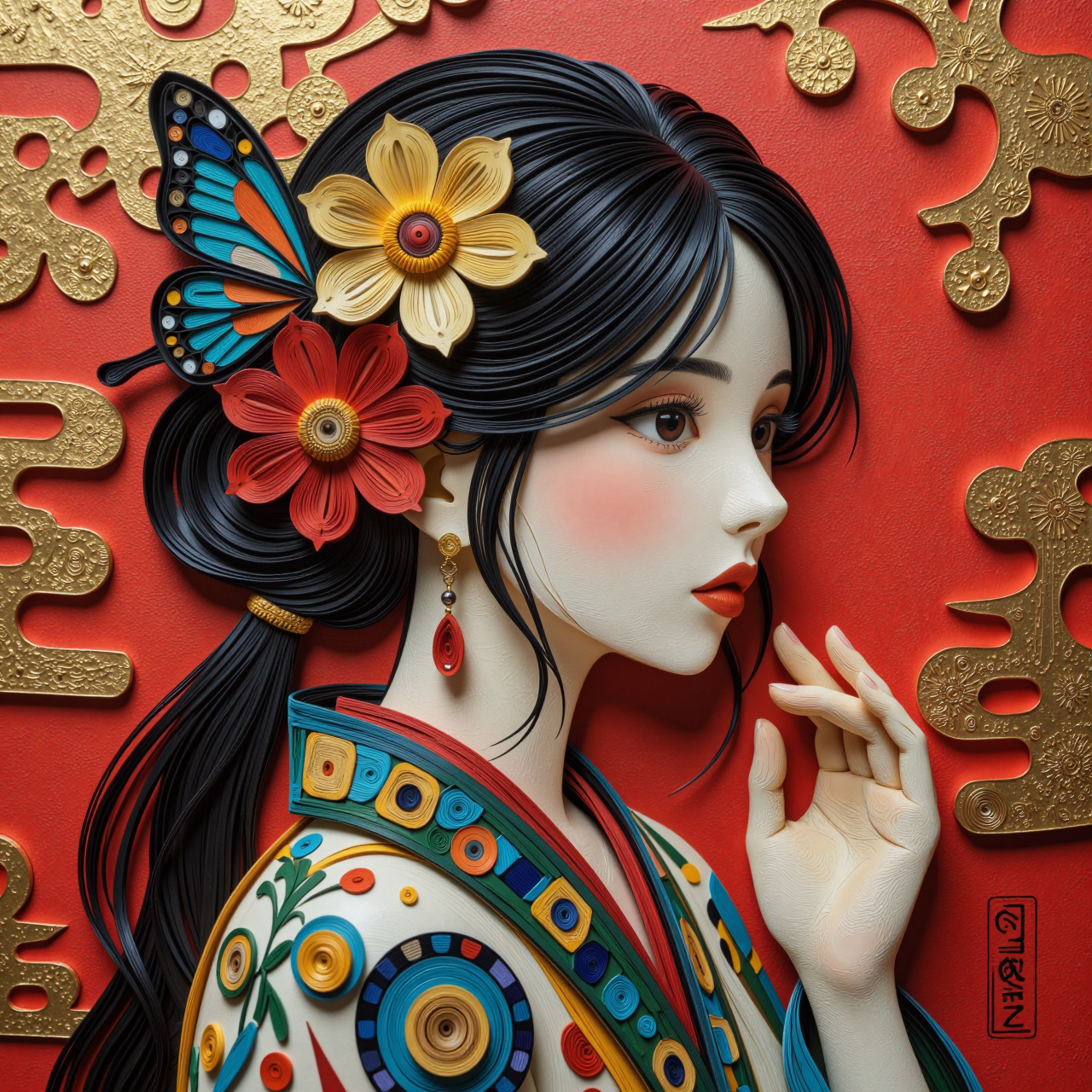 Z Image prompt: Digital papercraft / quilling art portrai...