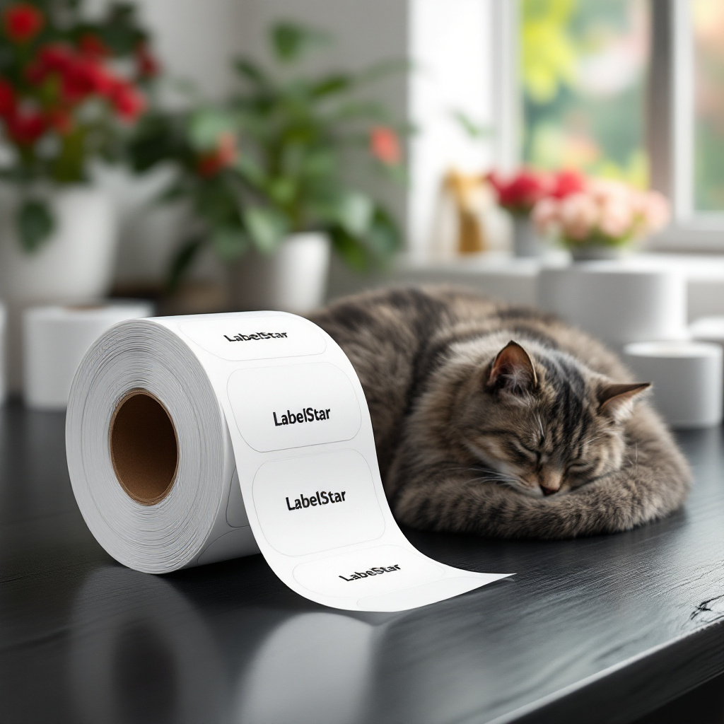 FLUX prompt: Create Image: Sticker Label Roll. • Colors: