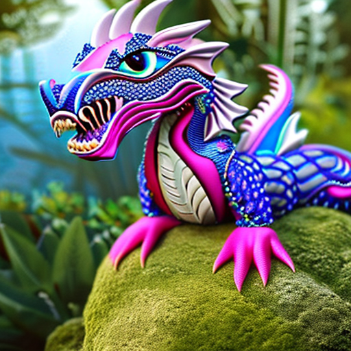 Stable Diffusion prompt: cute pink and blue scaled dragon...