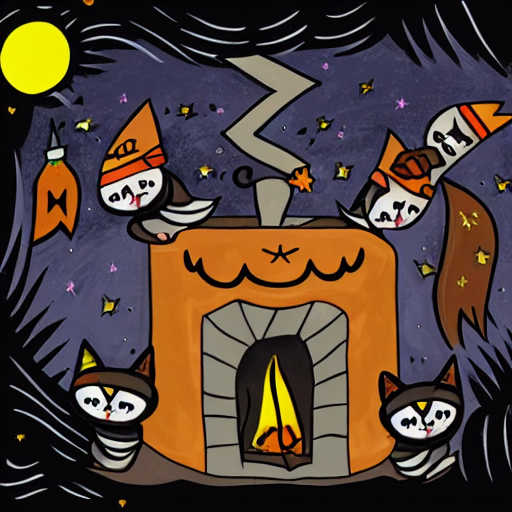 Stable Diffusion prompt: Kitties wearing black witch hats...