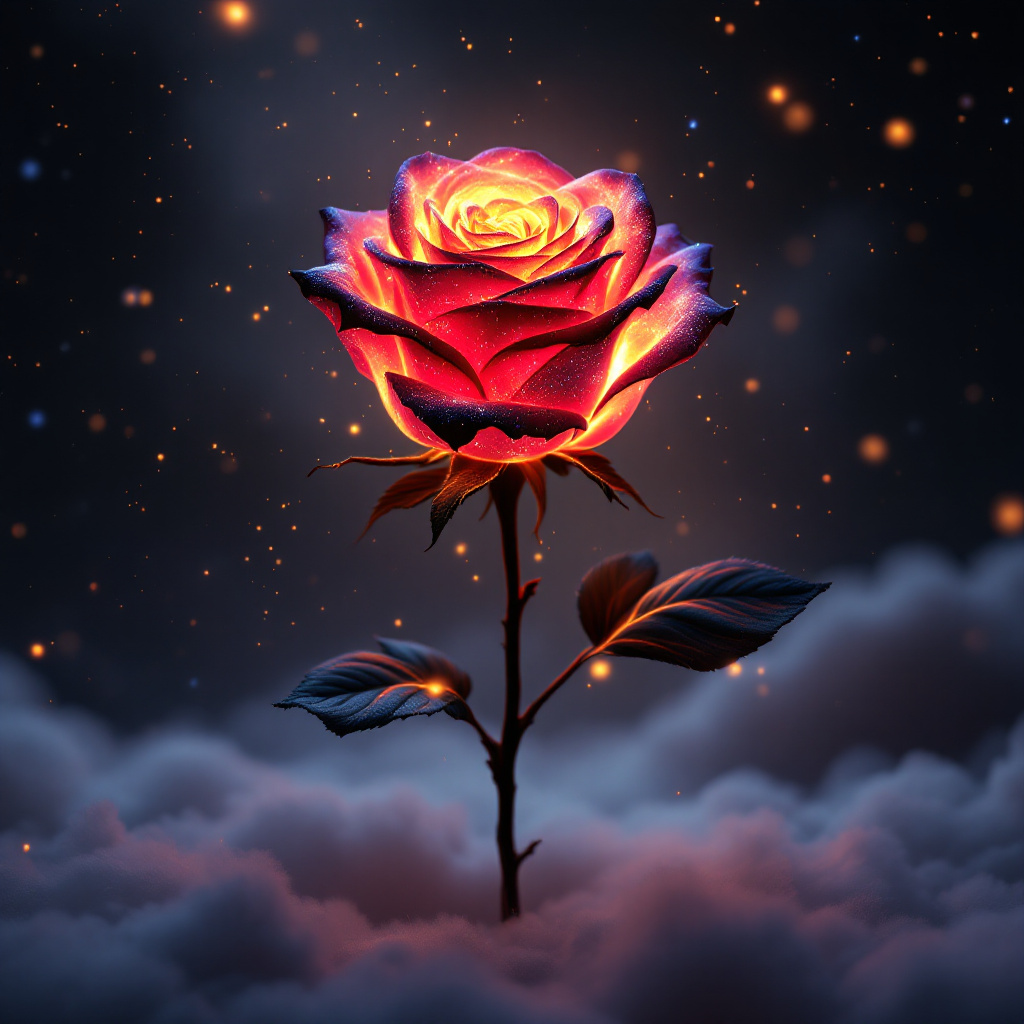 FLUX prompt: A mesmerizing cosmic rose glowing with ether...