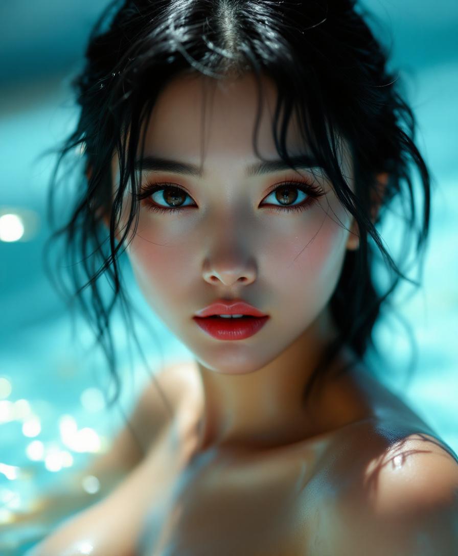 FLUX prompt: Gorgeous Asian model, full body perky in lat...