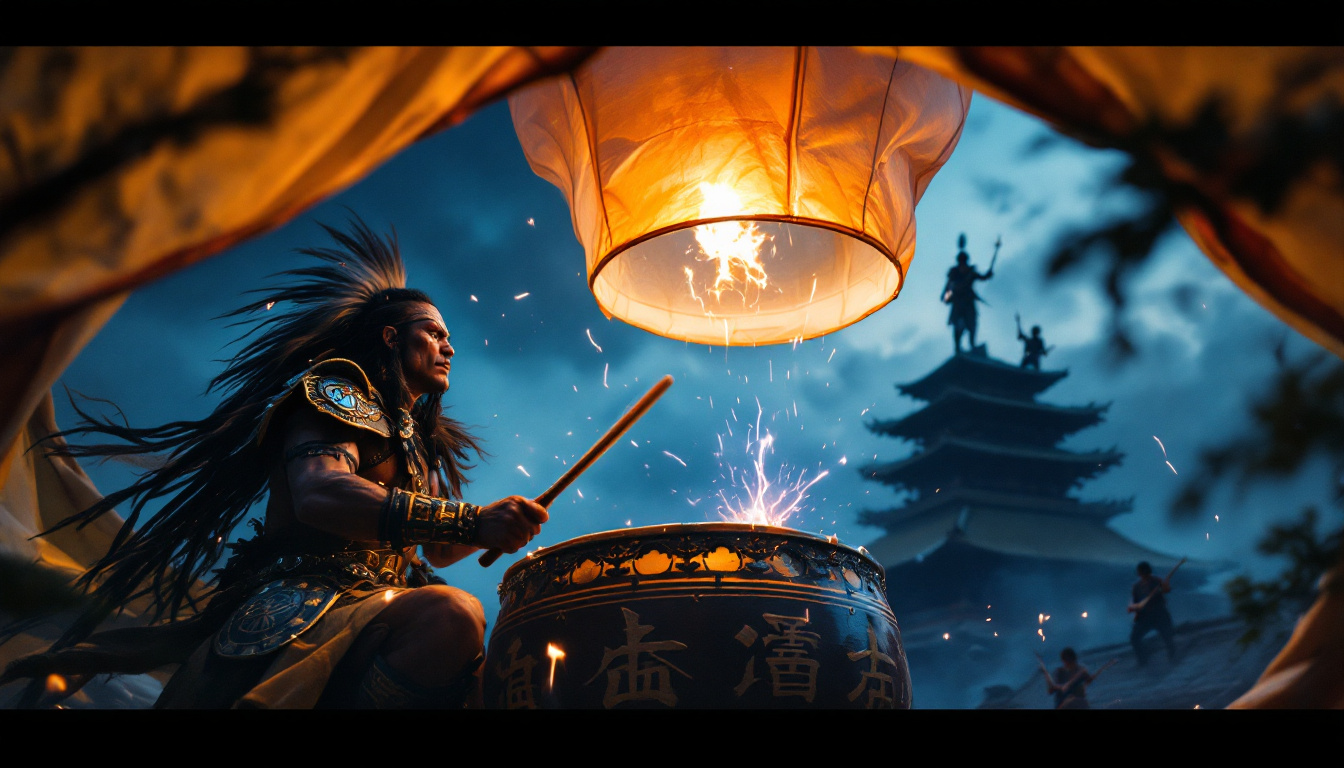 FLUX prompt: The shot is filmed inside a paper lantern fl...