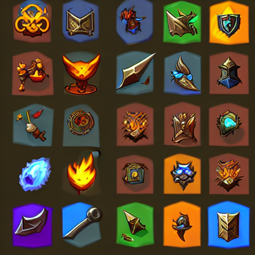 Stable Diffusion prompt: video games icons, 2d icons, rpg...