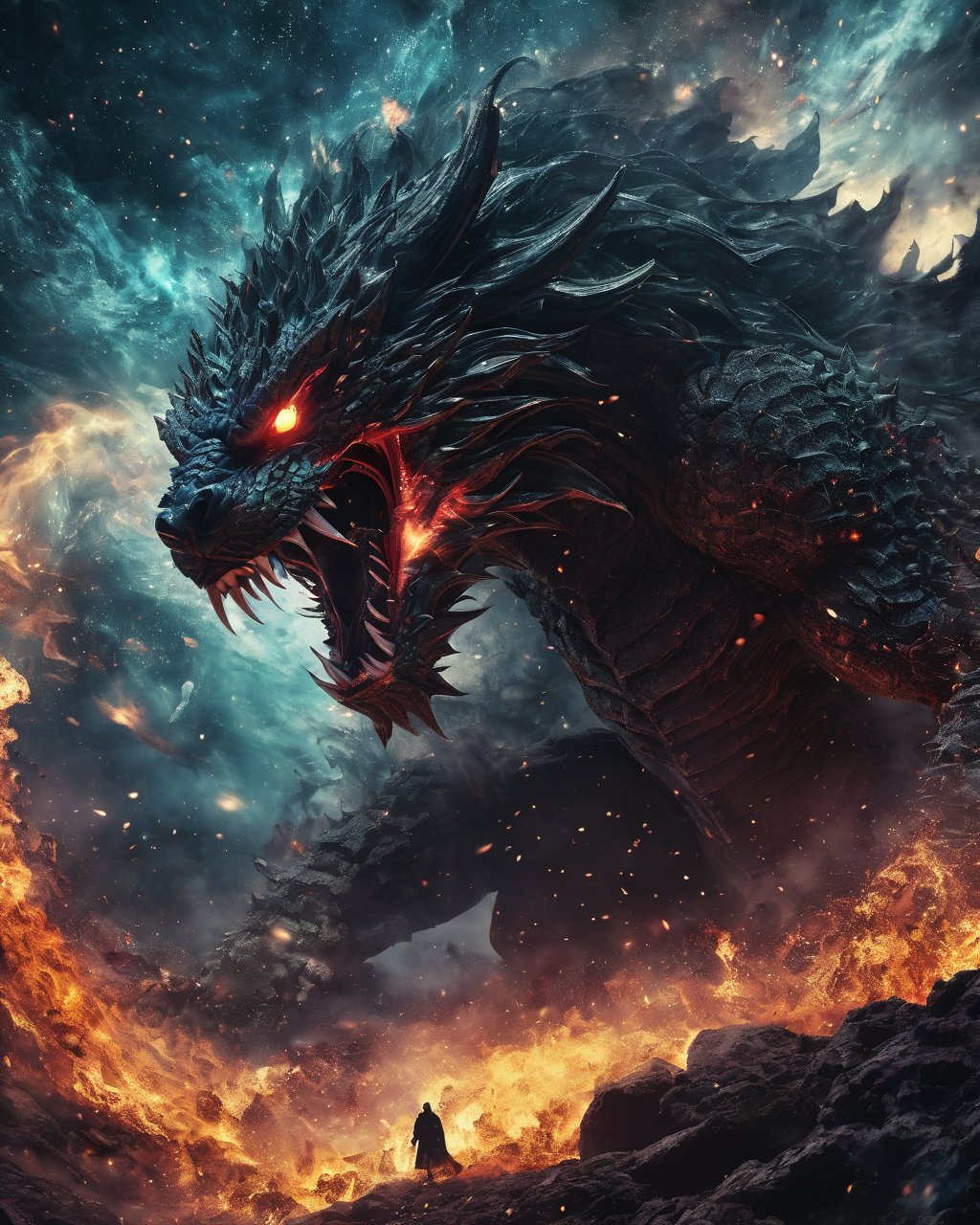 Stable Diffusion prompt: An enraged monster incinerates e...