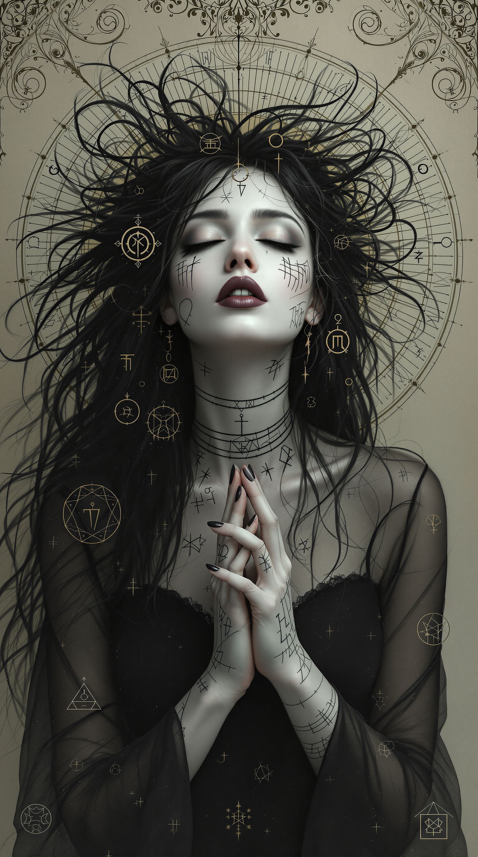 FLUX prompt: A surreal and gothic portrait of a woman wit...