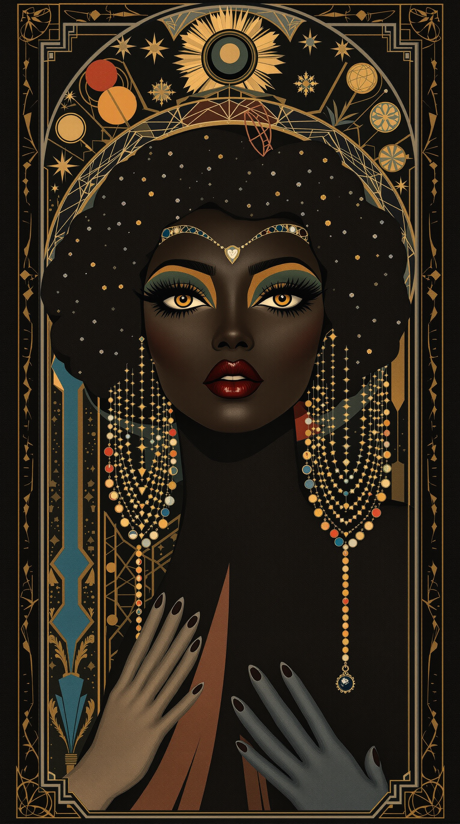 FLUX prompt: black-woman-dark-skin-meschini-pochoir-pierr...