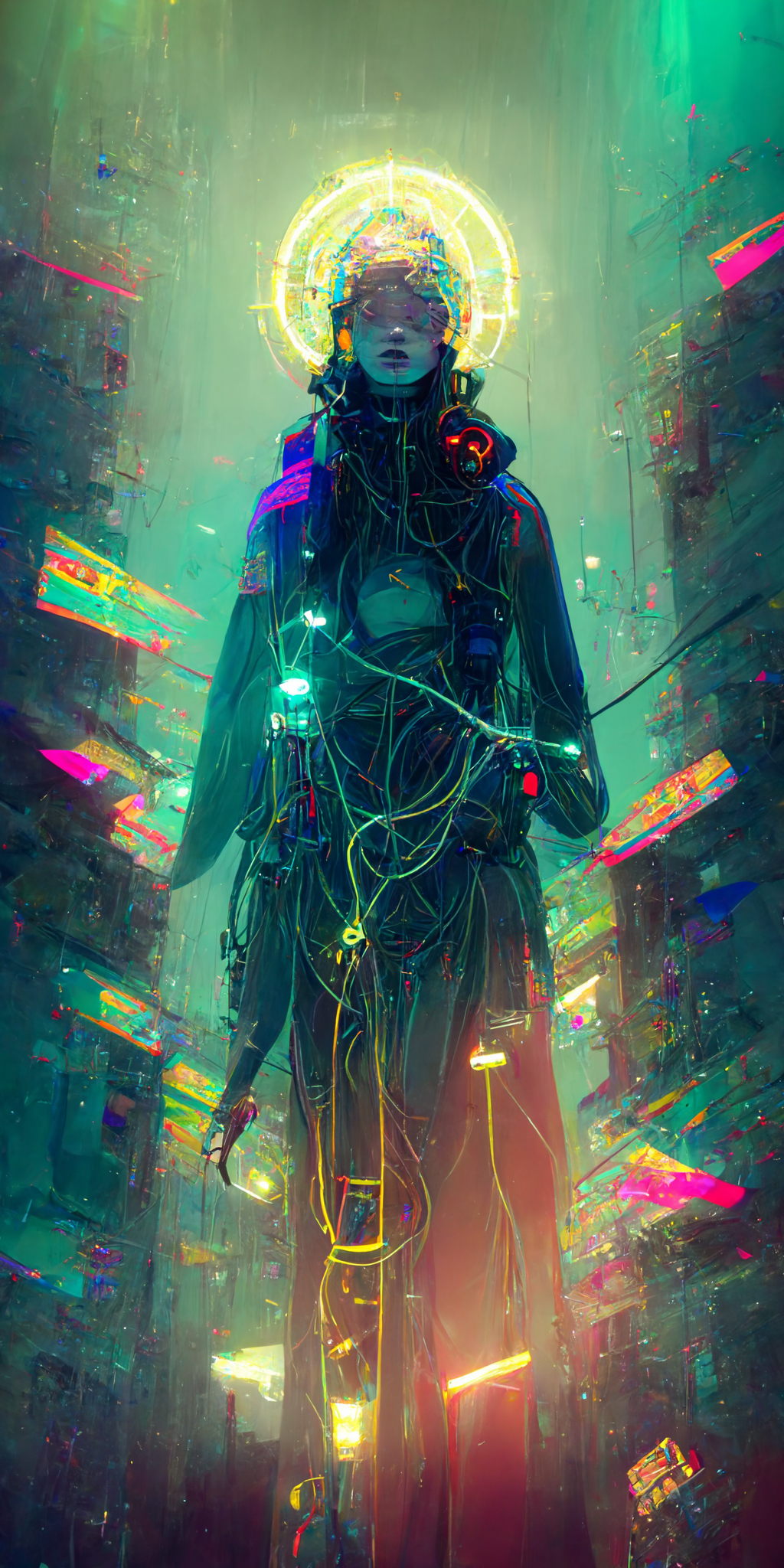 Midjourney prompt: saint of the broken prism, cyberpunk d...