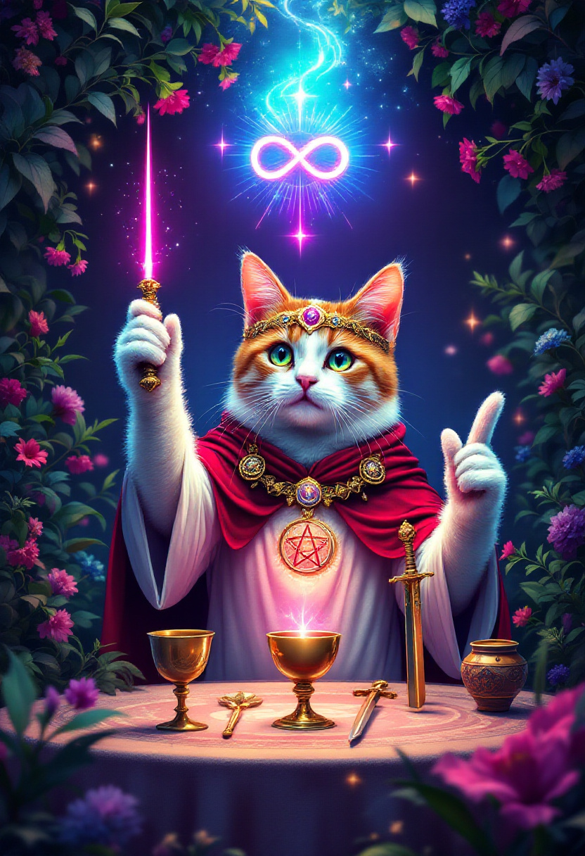 FLUX prompt: An elegant cat wearing a golden headband wit...