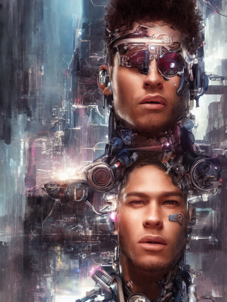 Stable Diffusion prompt: Ultra realistic shot of a cyborg...