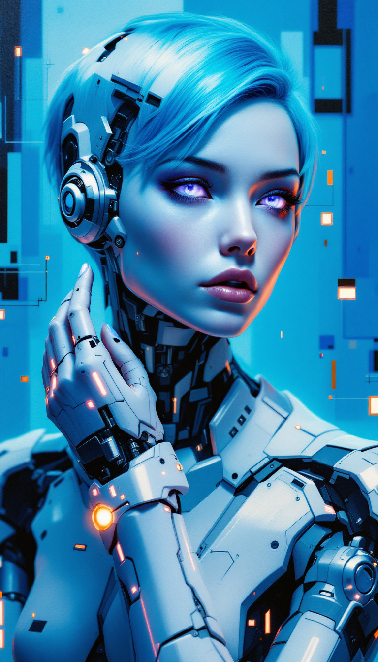 FLUX prompt: "Azure Automaton in a Cybernetic Realm": A s...