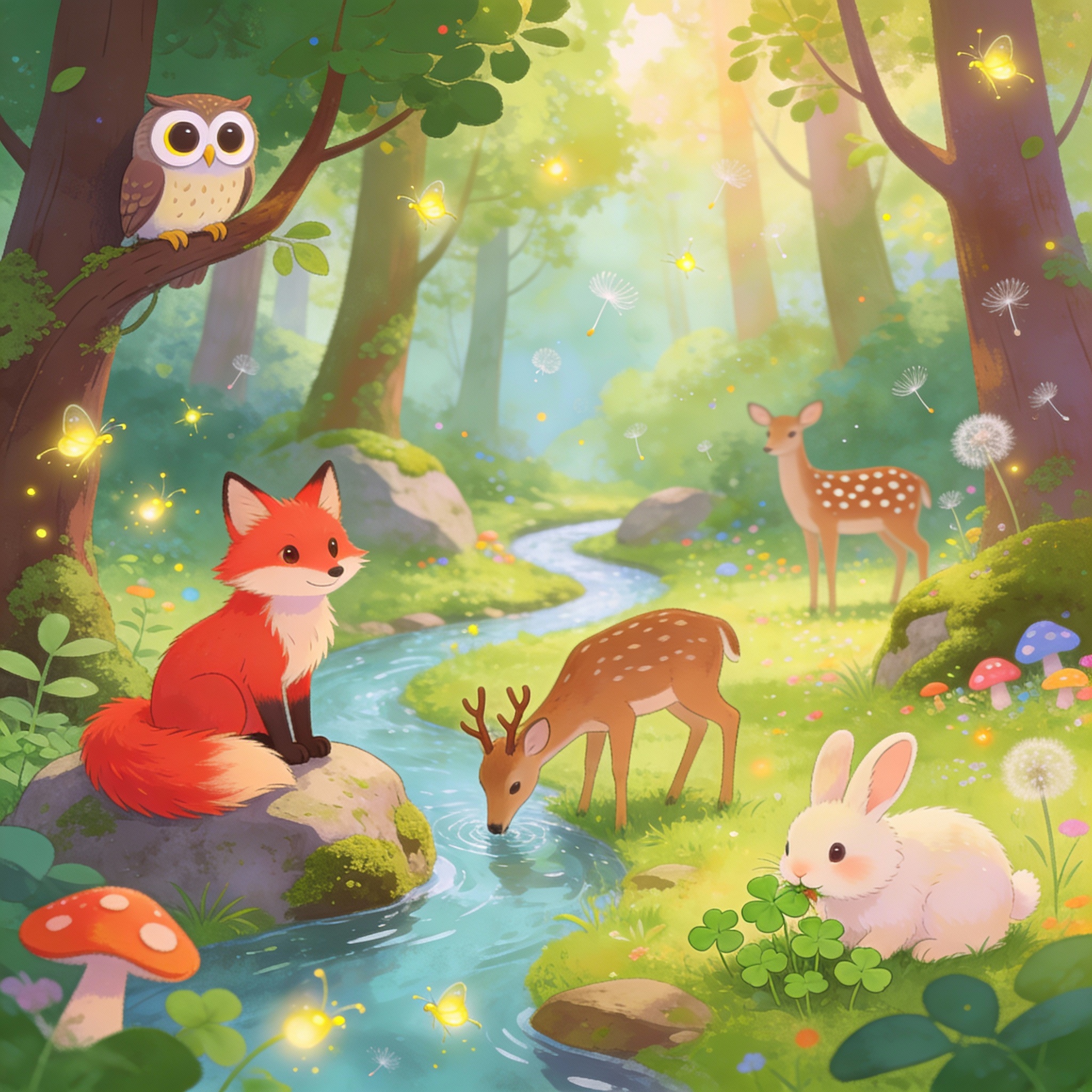 Seedream 4 prompt: Create cartoon-style a fairytale fores...