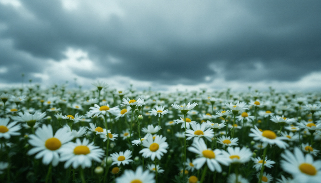FLUX prompt: field of daisy flowers, he soft petals of d...