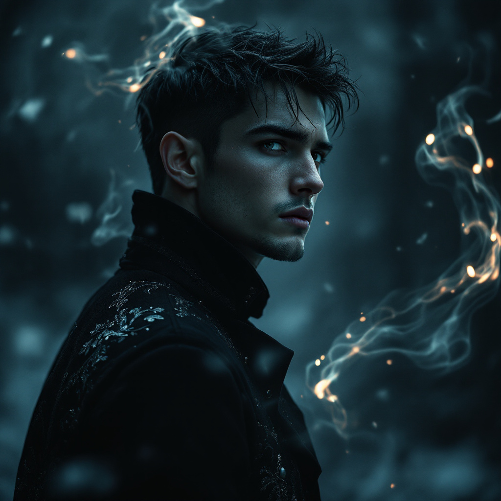 FLUX prompt: A young man with sharp facial features, shor...
