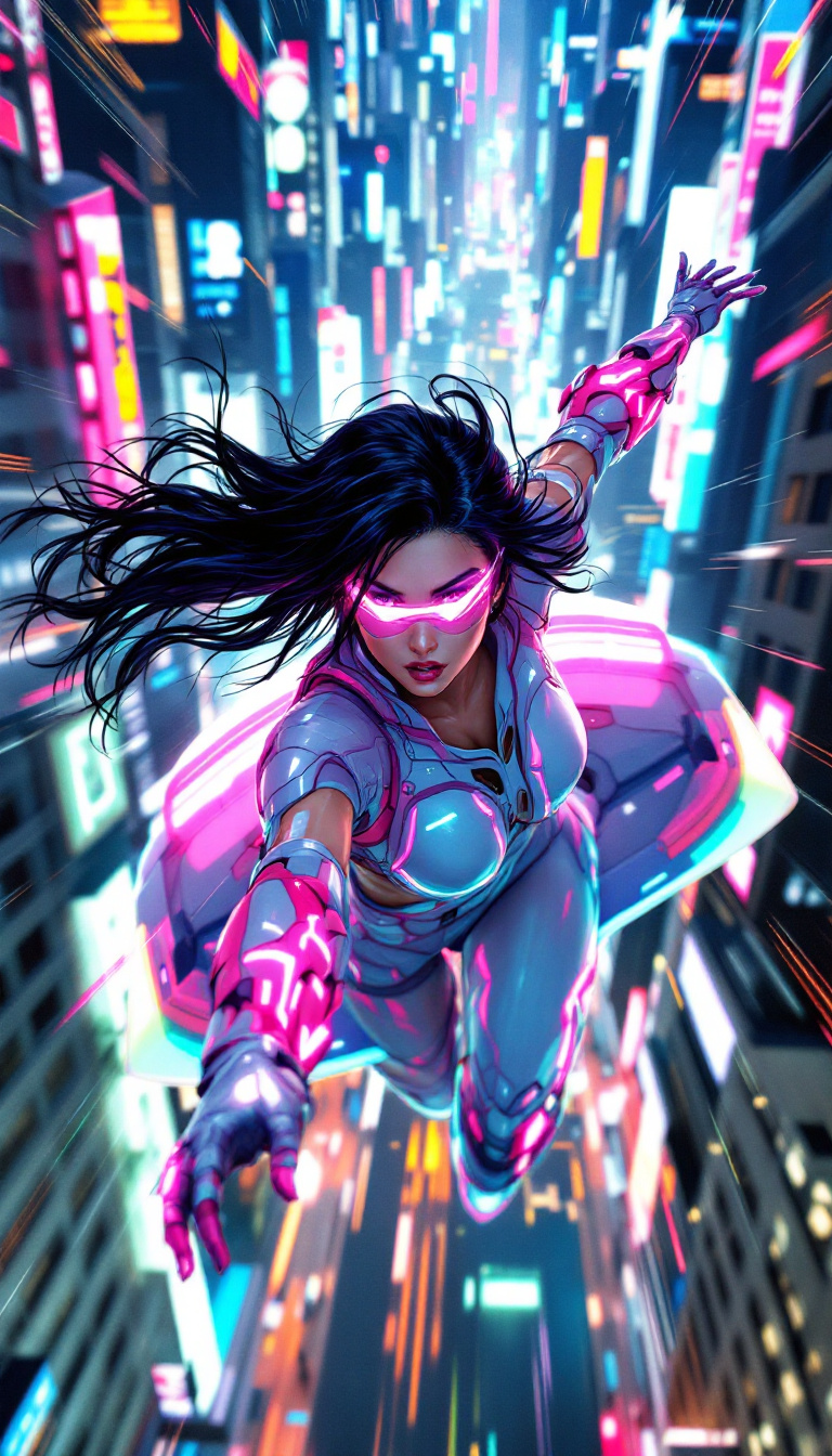 FLUX prompt: 3. A dynamic, mid-air action shot of a woman...