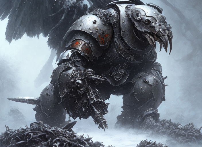 Openjourney prompt: Raven guard legion, bulky armor is bl...