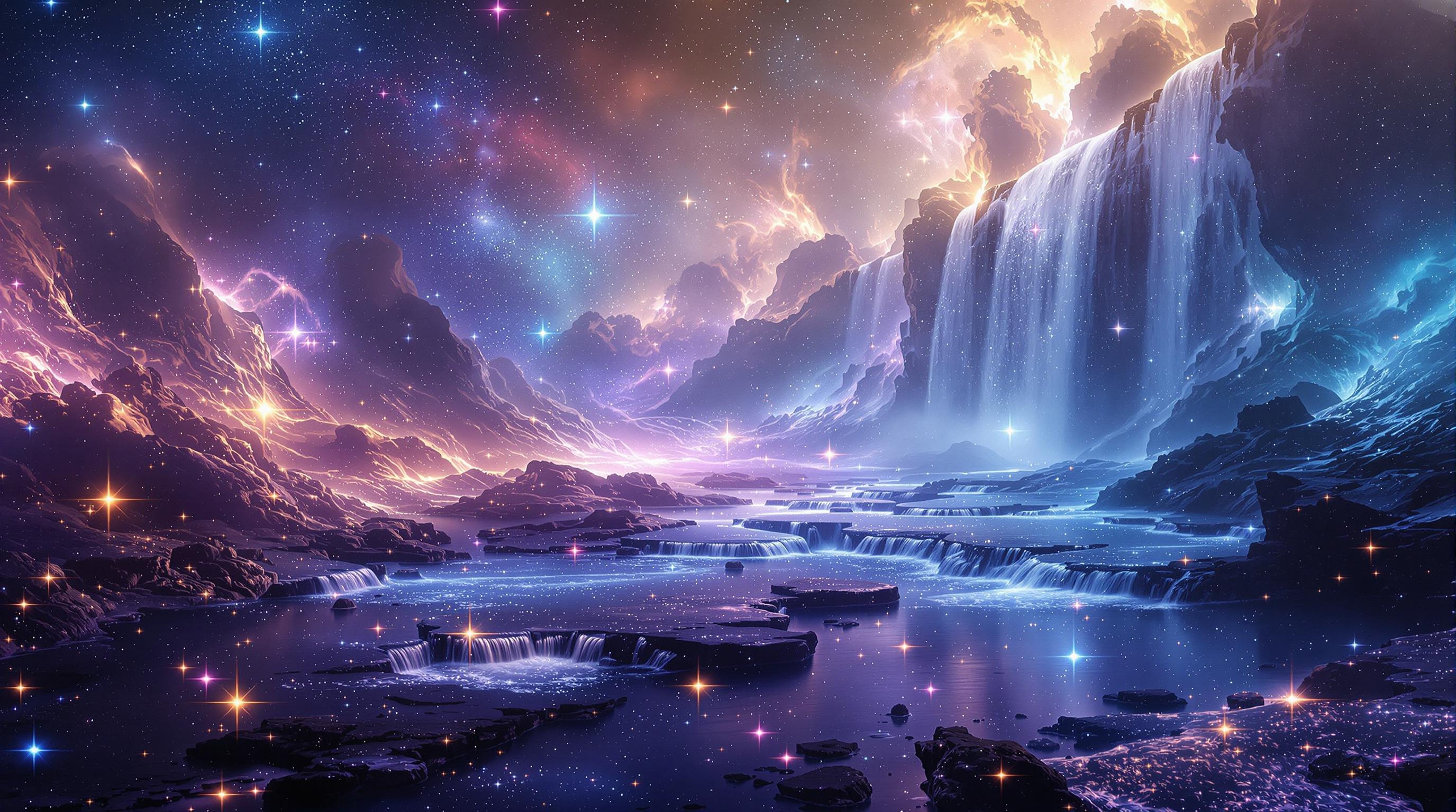 FLUX prompt: a waterfall landscape in a close view, m...