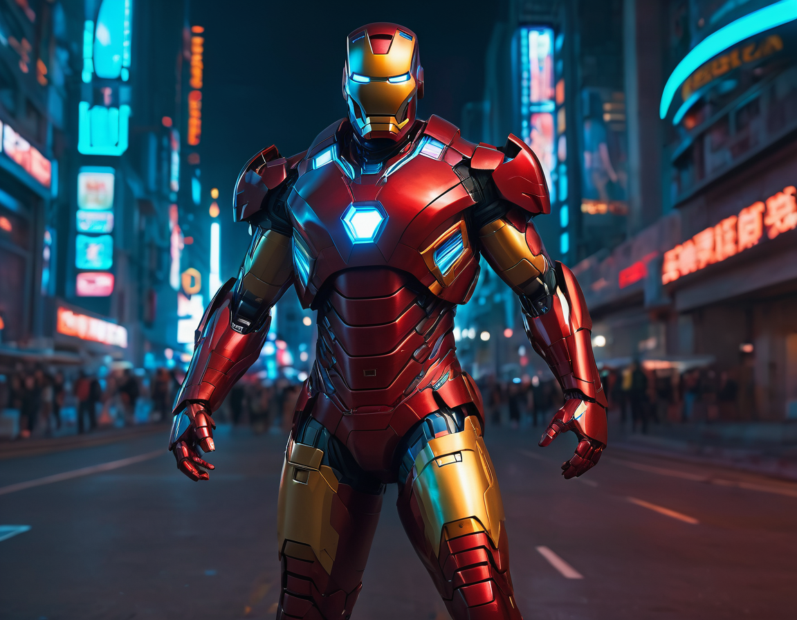 Stable Diffusion prompt: A full-body Iron Man character i...