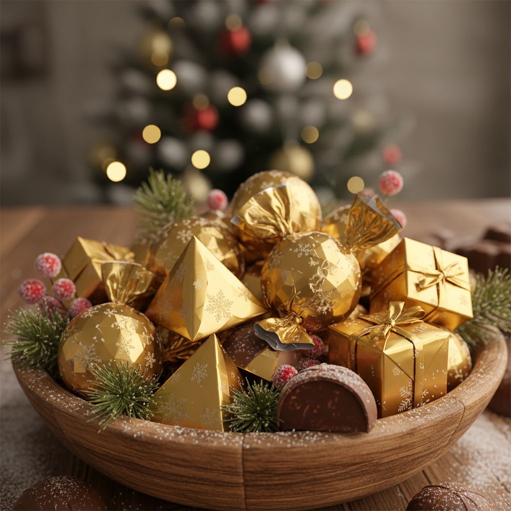 Nano Banana prompt: 3D close-up of Christmas chocolates w...
