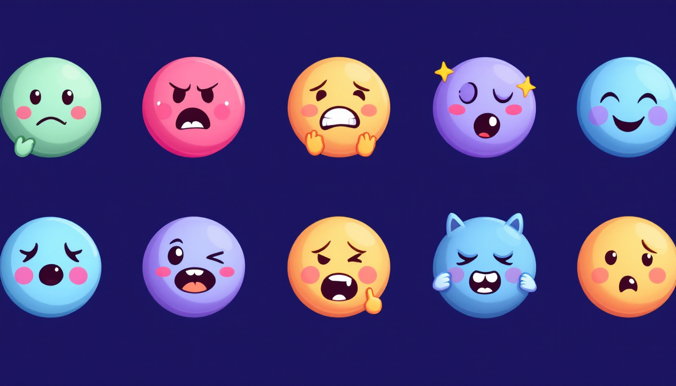 FLUX prompt: Create a set of 10 cute, circular emojis arr...
