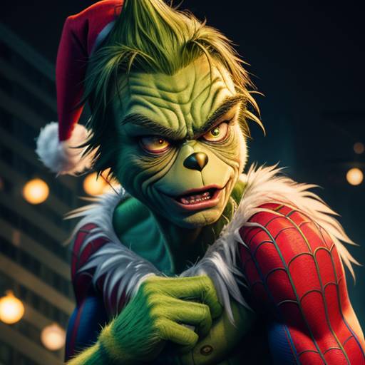 DreamShaper prompt: THE GRINCH IN A SPIDER-MAN COSTUME