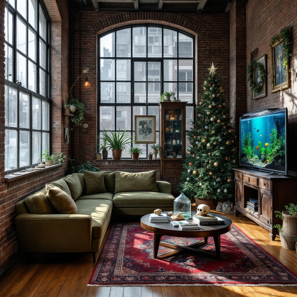 FLUX prompt: Brick walls, large factory window, old hardw...