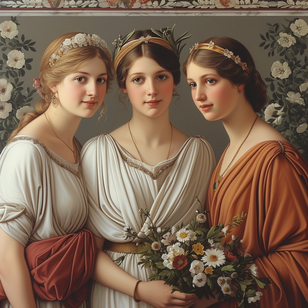 Midjourney prompt: beautiful women and daughters of Stymp...