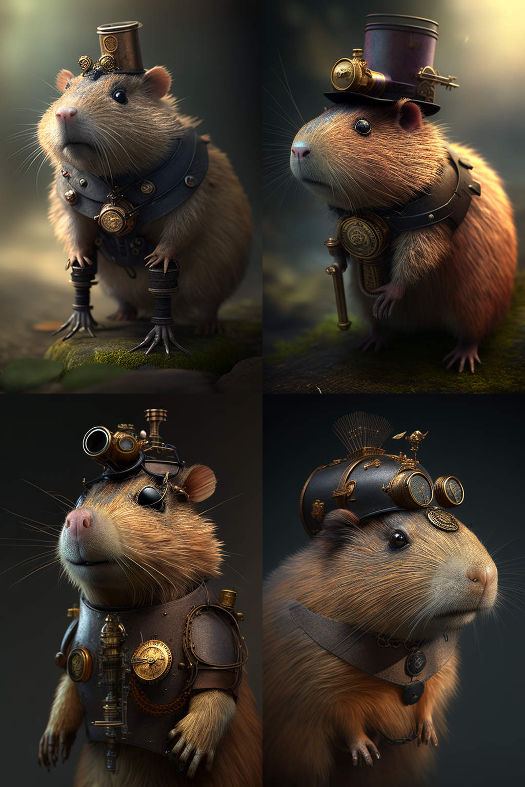Midjourney prompt: steampunk capybara, octane render, hyp...