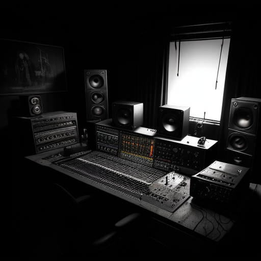DreamShaper prompt: home music studio set up, detailed mi...