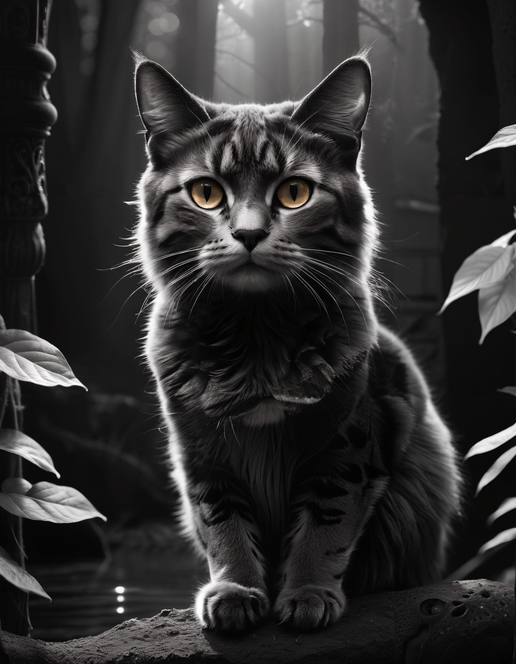 Stable Diffusion prompt: B&W Photo , beautiful blue cat,