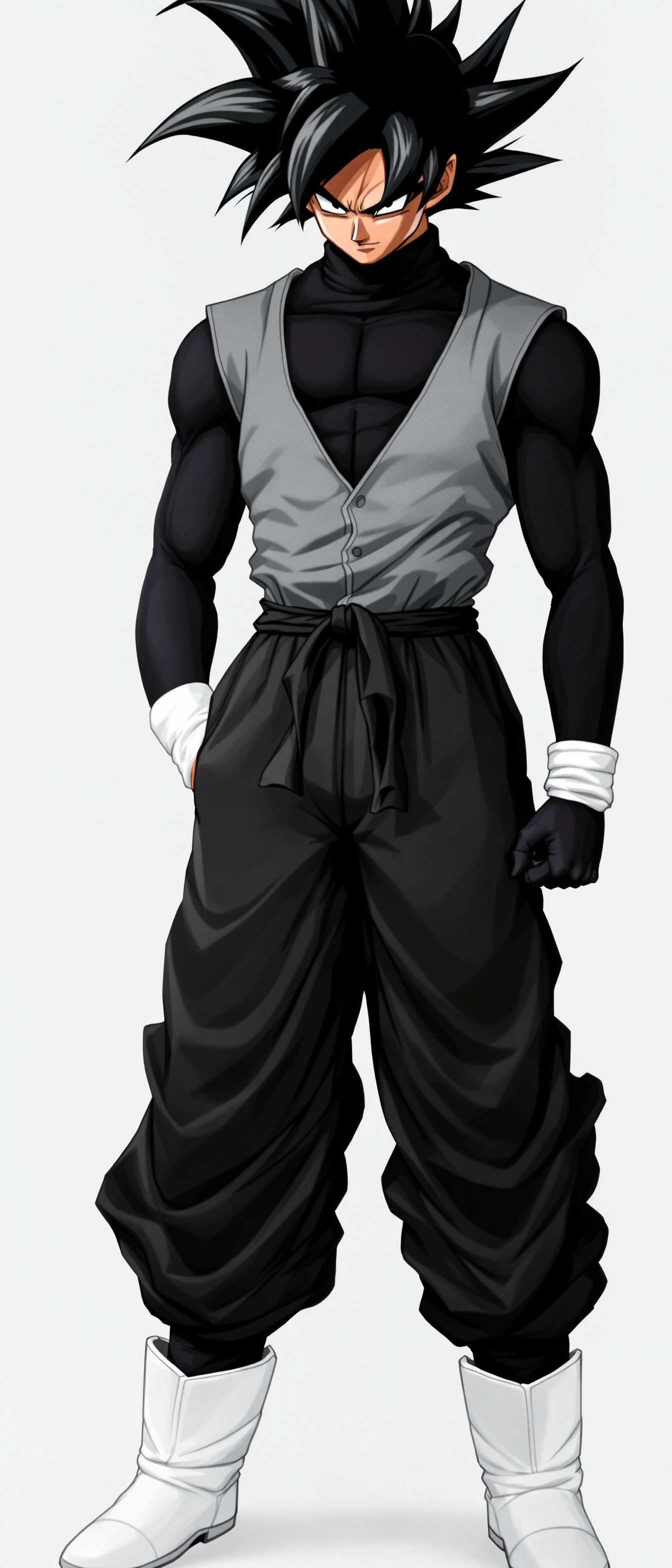 FLUX prompt: Goku Black with turtleneck and grey vest wit...