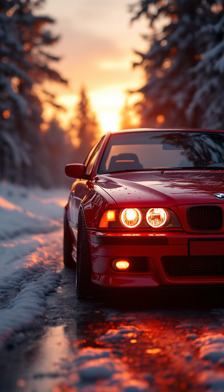 FLUX prompt: Photo of a ultra realistic wine red bmw e39 ...
