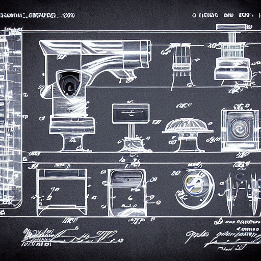 Stable Diffusion prompt: blueprints of a security camera,...