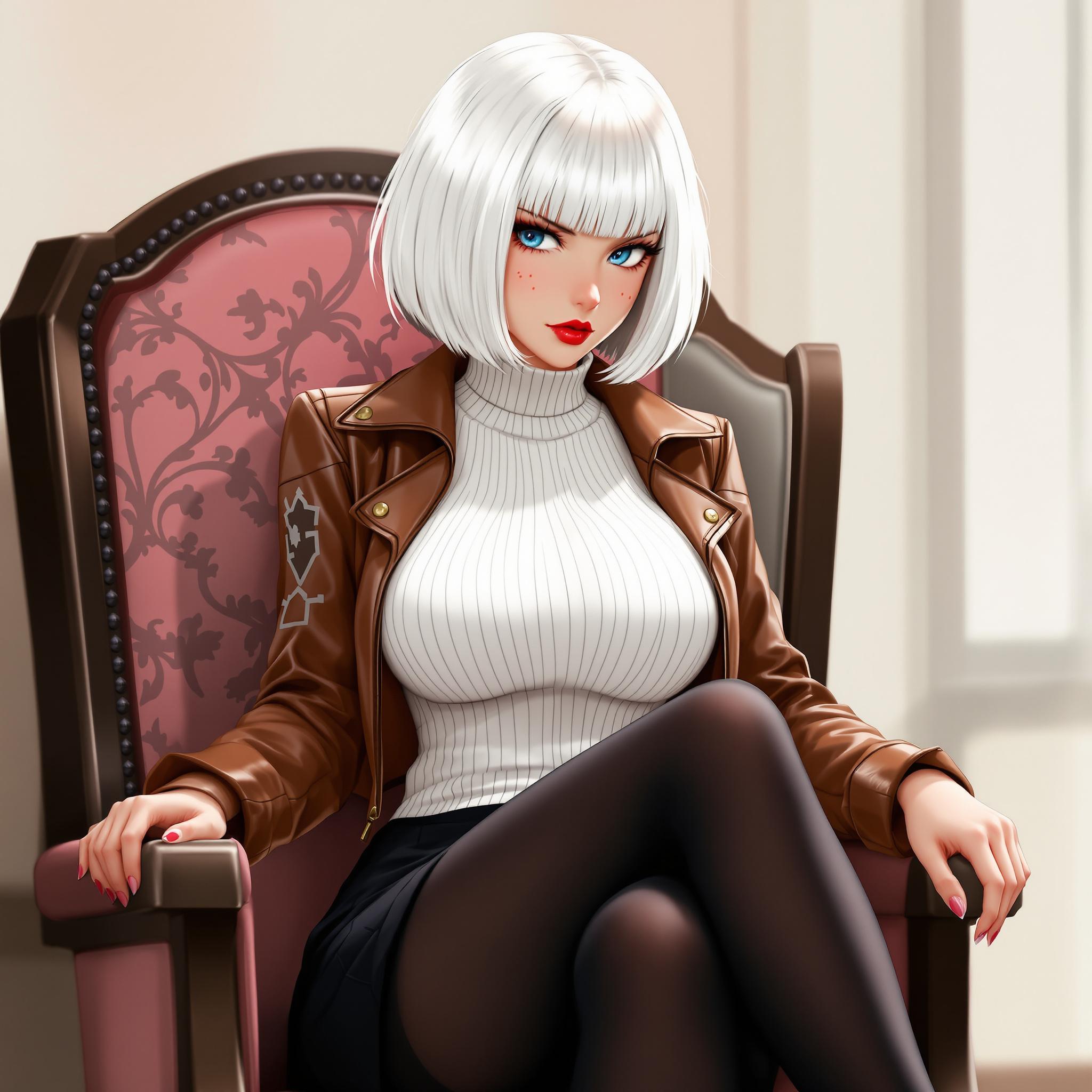 FLUX prompt: anime style, woman, white hair, bob cut, blu...