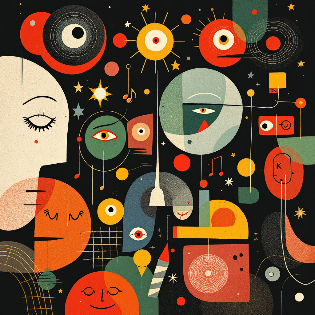 FLUX prompt: Abstract vector illustration of various symb...